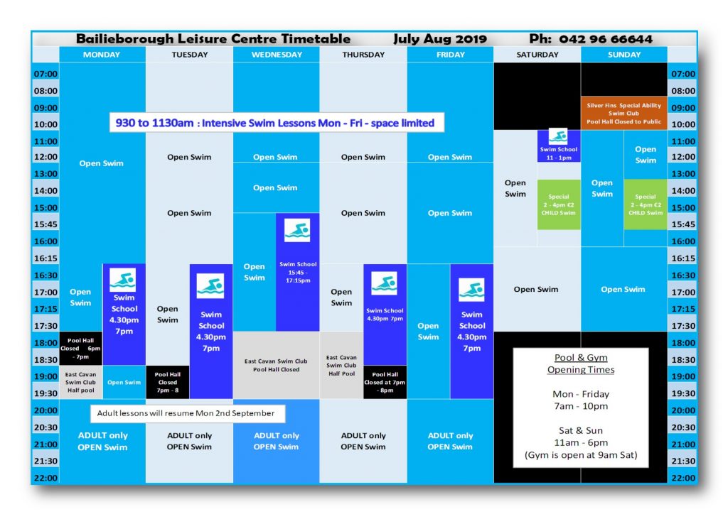 2019 BLC Timetable – Bailieborough Leisure Centre